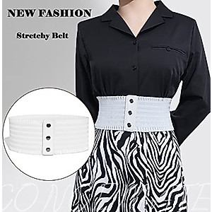 ALAIX Women's Wide Belt Stretchy Dress Belts Elastic Snap-Button Corset Belts for Women Waist Belt Waistband White(Fits 33~37 inches)