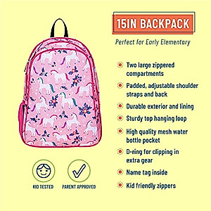 Wildkin Kids 15 Inch Backpack and Umbrella Bundle for On-The-Go Comfort (Magical Unicorns)