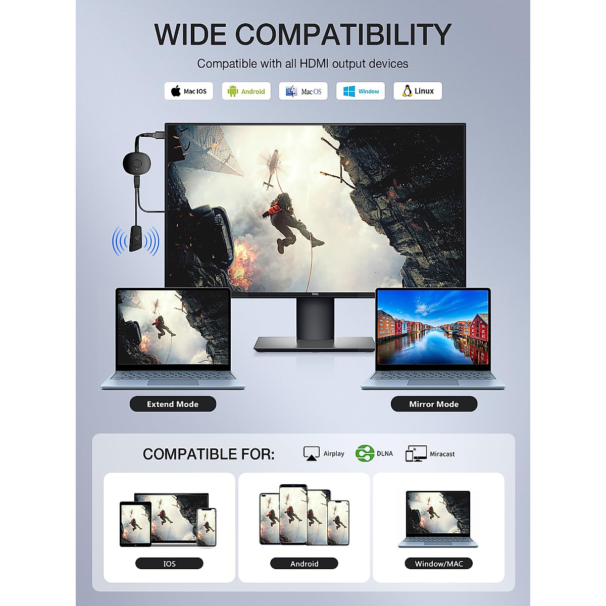 TIMBOOTECH Wireless HDMI Display Adapter 4K - Wireless HDMI Receiver Dongle Adapter Streaming Video & Audio for Meetings, Education, PPT, Home Theater, Parties, Plug and Play, Mirror & Extend Mode