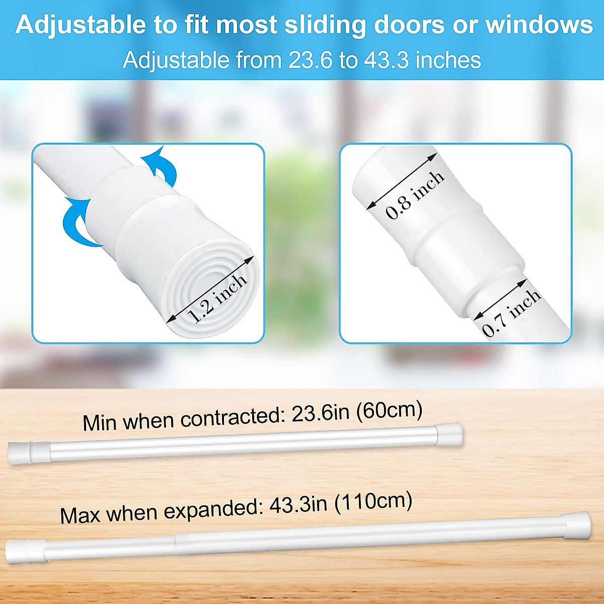 Sliding Door Security Bar, Sliding Glass Door Security Bar, Window Security Bars, Patio Door Security Bar, Sliding Glass Door Lock, Patio Door Lock, Window Lock, Security Bar for Most Doors & Windows