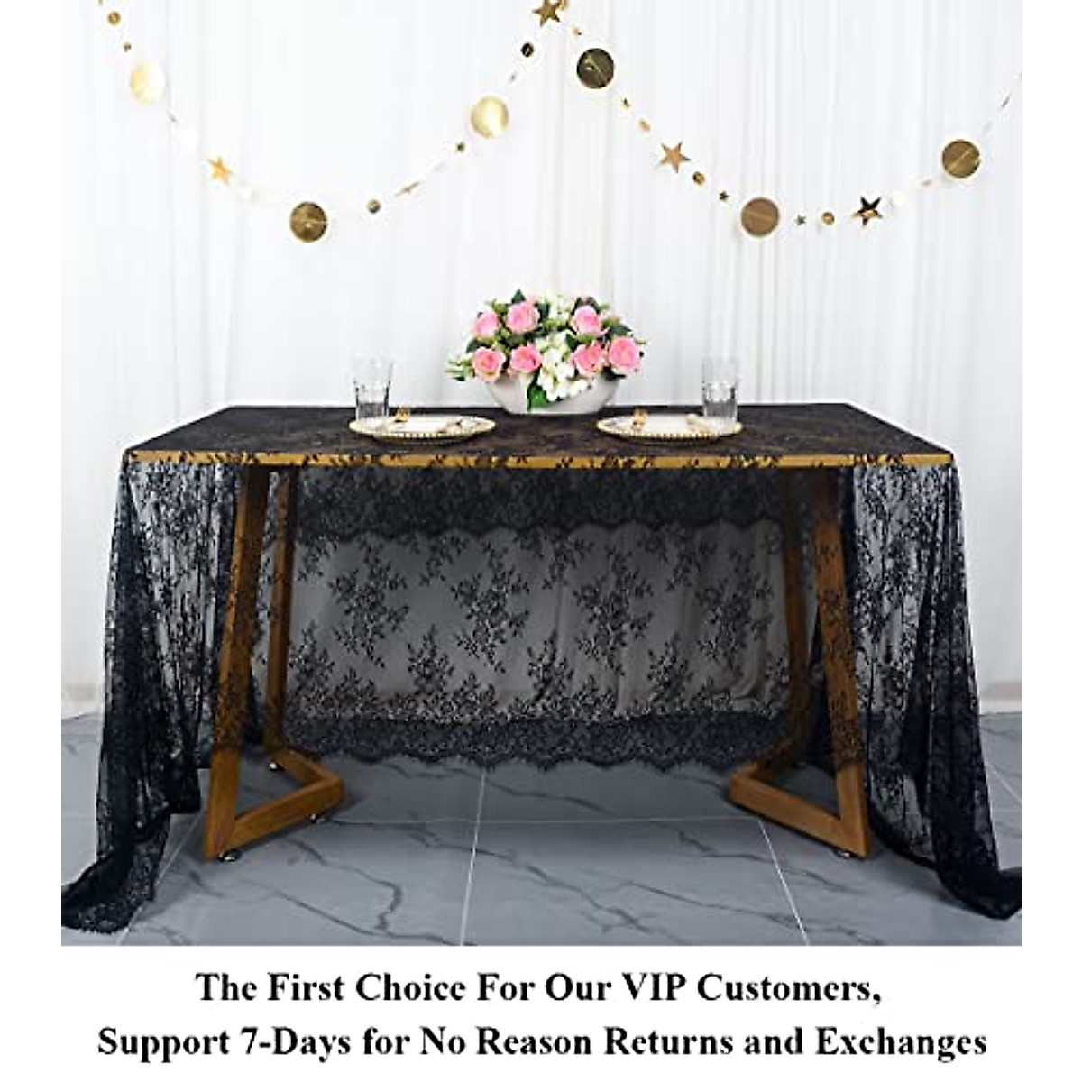 Lace Tablecloth Rectangle 60x120 Black Lace Tablecloth Lace Table Clothes Eyelash Vintage Reusable Table Cloths Lace Tablecloth Floral Embroidered Tablecloth Linen Flower Tablecloth (1, Black)