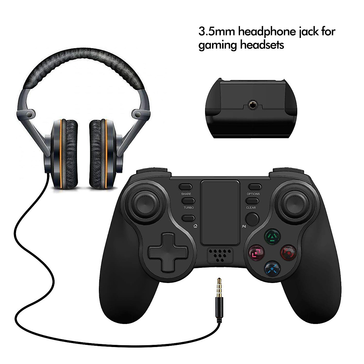 TechKen Wireless Controller Compatible with PS4/Slim/Pro with Dual Vibration | 6-Axis Motion Sensor | Audio Function