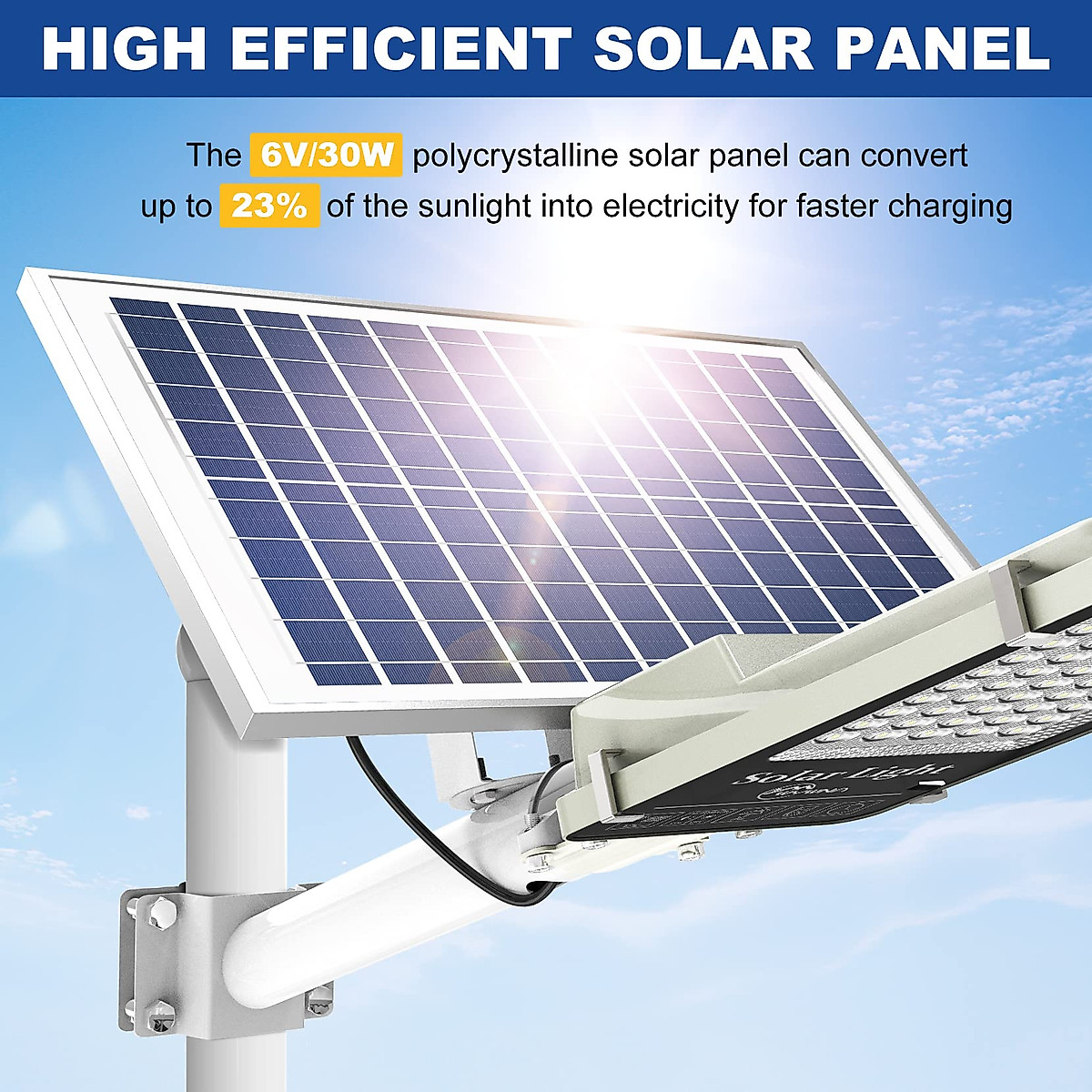 WYWNA Solar Street Light Solar Street Lights Outdoor Waterproof Solar Powered Led Street Light Dusk to Dawn Super Bright Commercial Solar Parking Lot Lights for Yard/Garden/Stadium (1, 1200W)