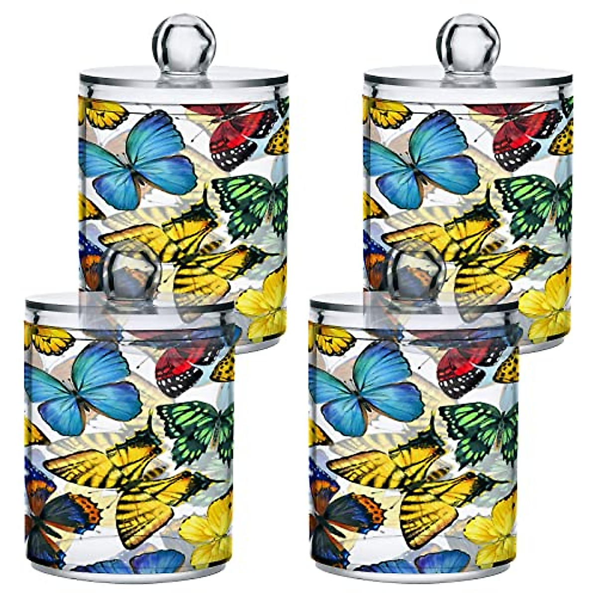 xigua 2 Pack Beautiful Butterfly Apothecary Jars with Lid, Qtip Holder Storage Containers for Cotton Ball, Swabs, Pads, Clear Plastic Canisters for Bathroom Vanity Organization (10 Oz)