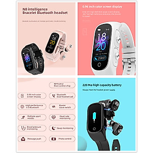 N8 2 in 1 Smartwatch with Earbuds Smart Bracelet TWS Wireless Bluetooth Headset Combo Bluetooth Call Heart Rate Blood Pressure Sleep Monitor Women Men Sport Fitness Tracker (Black)
