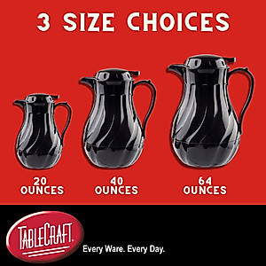 Tablecraft Insulated Coffee Server, Tea and Hot Water Beverage Dispenser, Swirl Thermal Triple Wall Serving Pitcher, Commercial Restaurant Foodservice Plastic BPA Free Pot, White, 40 Ounce