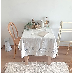 Premium Quality Linen Cotton Fabric by The Yard Scandinavia Style Two Colors 59" Wide AS Ethnic Embroidery (White)