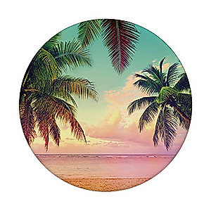 Ocean Vacation Beach Sand Sea Palms Pink Sunset Serenity PopSockets PopGrip: Swappable Grip for Phones & Tablets