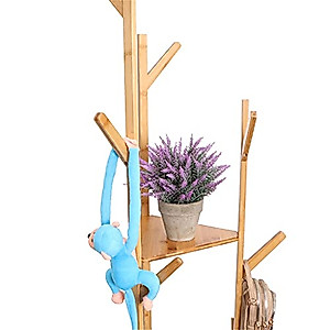 EYHLKM Natural Clothes Hanger Stand Multi-Functional Clothes Rack Coat Rack Floor Standing Clothes Hanging Shelf Clothes