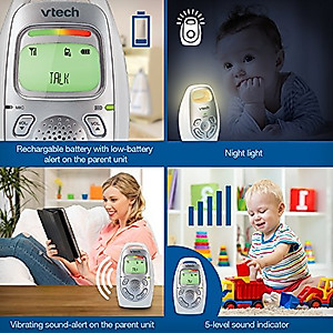 VTech DM223-2 Audio Baby Monitor with Two Parent Units, Up to 1, 000 ft of Range, Vibrating Sound-Alert, Talk-Back Intercom, Digitized Transmission & Belt Clip