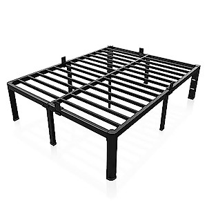 ROIL 14 inch King Bed Frame Metal Platform No Box Spring Needed with Headboard Hole and Round Corner Legs Mattress Retainers 3500LBS Heavy Duty Steel Slats Noise-Free Underneath Storage Easy Assembly