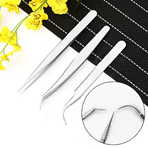 3 Rolls Eyelash Extension Tape with Tweezers, SourceTon Micropore Fabric Tape Roll 0.5 Inch 10 Yards (Green) with 3 PCS Straight Pointed and Curved Tweezers (Silver)