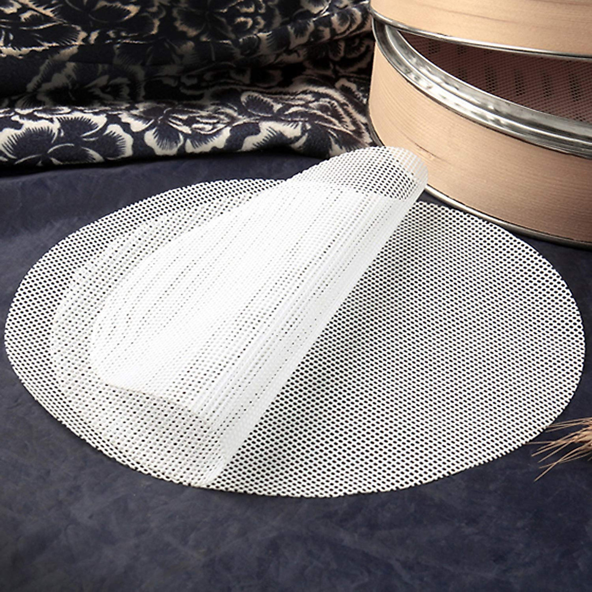 GUCUJI 4Pcs 8 inch Non stick Silicone Steamer Liners Mesh Mat Pad Steamed Buns Dumplings Baking Pastry Dim Sum Mesh