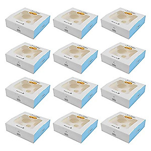 BESTOYARD 25pcs Egg Tart Window Boxes Cupcake Boxes with Inserts Macaron Display Container Chocolate Mini Cookies Packaging Boxes for Baking Muffin Carriers with Clear Window 4 Grid