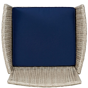 BTEXPERT Outdoor Wicker Conversation 3 Piece Bistro Set Garden Patio Yard Porch Furniture Space Saving Pe Rattan 2 Chairs Cushions Side Storage Glass Table Stone Gray/Navy Blue 3pc