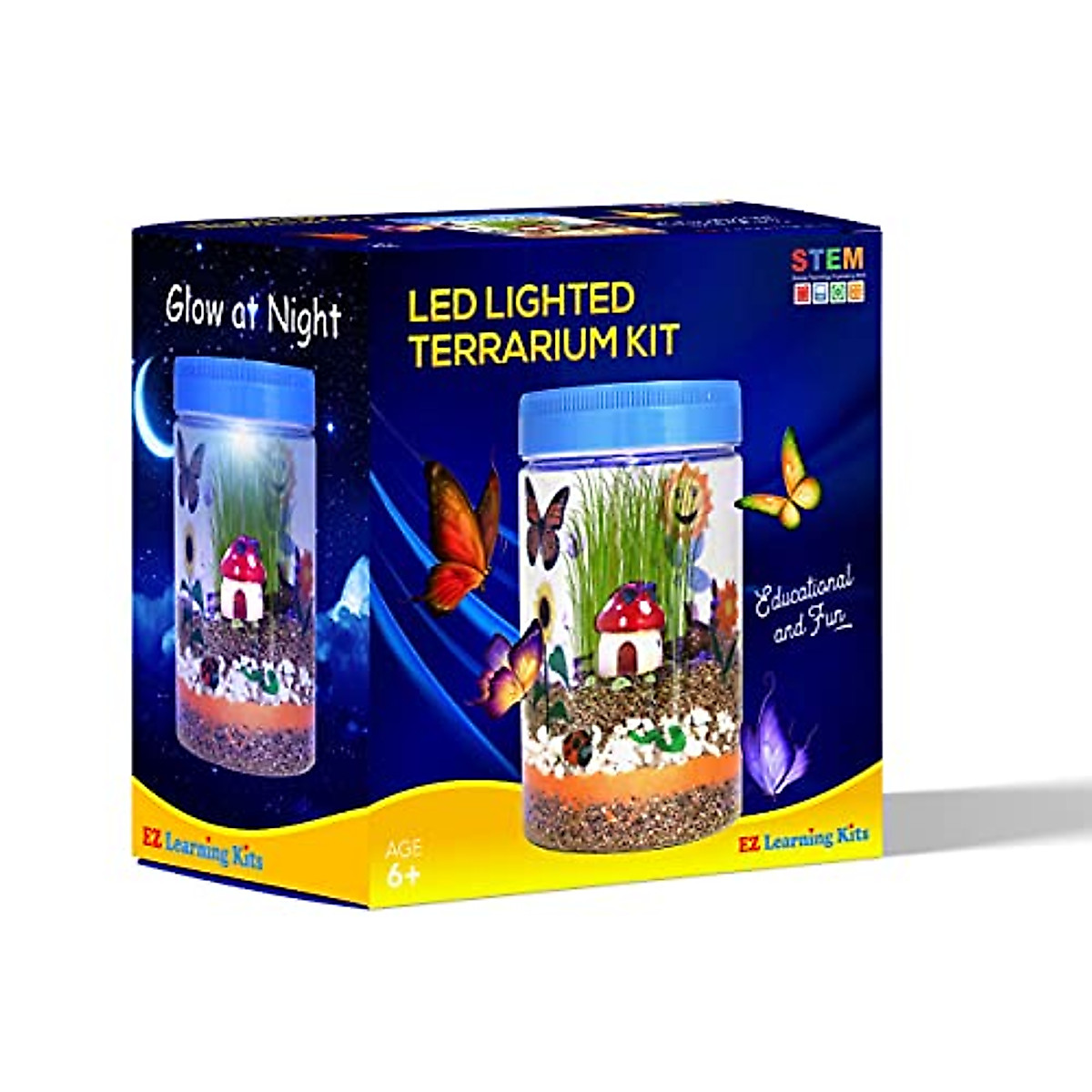EZ Learning Kits BioResearch LED Lighted Terrarium Kit - Premium Quality, Crystal-Clear See-Through jar, for a Scientific Mind, 1 Count (Pack of 1)