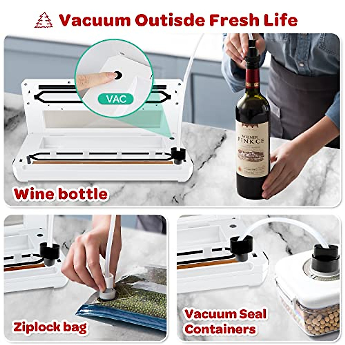 Vacuum Sealer Machine,Air System Vacuum Sealer with Dry, Moist & Pulse 3 Modes,with Bag Storage and Built-in Cutter,Food Sealer with Consecutive Seals