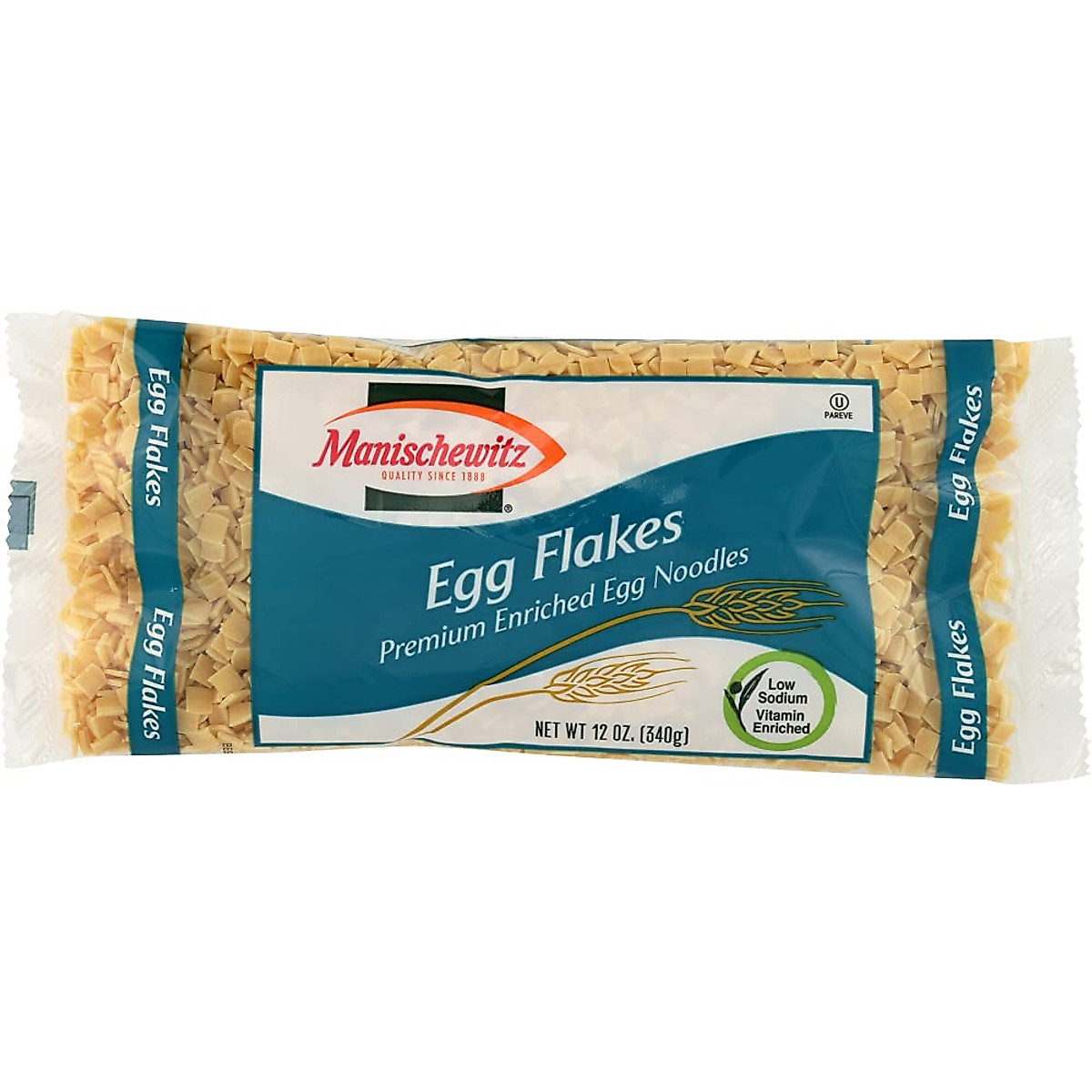 Manischewitz Egg Flakes, Premium Enriched Egg Noodles, 12.0 OZ(Pack of 12) Square Shaped Farfel