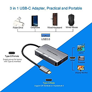 USB C to HDMI 4K Adapter with 100W Power Charging+ USB 3.0 3-in-1 Thunderbolt 3 Aluminum Hub, Compatible with MacBook Pro 2019/2018, XPS 13, Yoga 910, Galaxy S10/9 and Dex Supported Cellphone