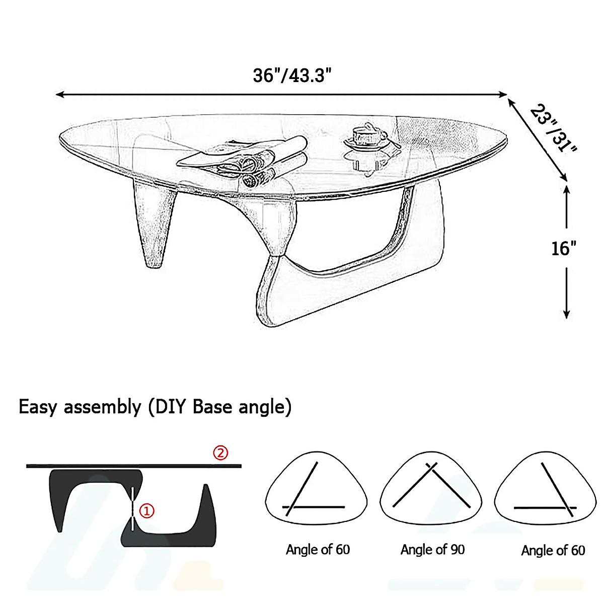 HM&DX Triangle Coffee Table Rubber Wood,Mid-Century Modern Coffee Table Abstract End Table,Small Center Table Wooden Coffee Table for Living Room Home Office(36" Lx23 Wx16 H, Walnut)