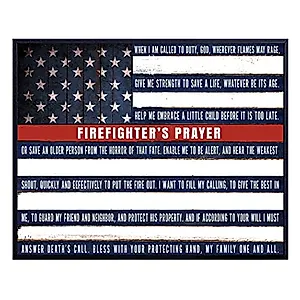 Firefighters Prayer Patriotic Flag Art Print - Rustic Vintage Wall Art Poster - Shabby Chic Home Decor for Man Cave, Office, Bedroom, Living Room - Gift for Firemen, First Responder, EMS - 8x10 Photo