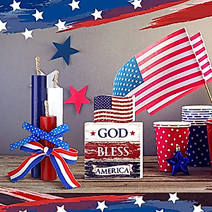 5 Pieces July 4th Patriotic Tiered Tray Decor Independence Day Wood Signs Tiered Tray Decor 4th of July Patriotic Mini Wood Book Stack Farmhouse Rustic God Bless America Decorations