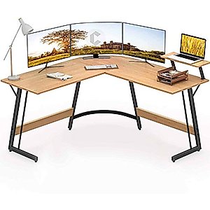 Cubiker Modern L-Shaped Desk Computer Corner Desk, PC Laptop Writing Study Desk for Home Office Wood & Metal