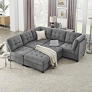 Free Combination Sectional Sofa Oversized Reversible Modular Couch L Shaped Corner Sofá Upholstered Deap Seat Sleeper Couches Bed with Storage for Living Room,3 Single Chairs,2 Corners,Double Ottomans