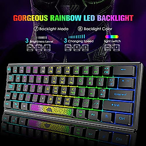 Gaming Keyboard and Mouse Combo Mini Portable with Chroma RGB Backlit Ergonomic 62Key Layout 19Key Anti-ghosting Mechanical Feel 3200DPI Honeycomb Mice USB Wired for PC Mac Gamer Laptop Typists(Black)