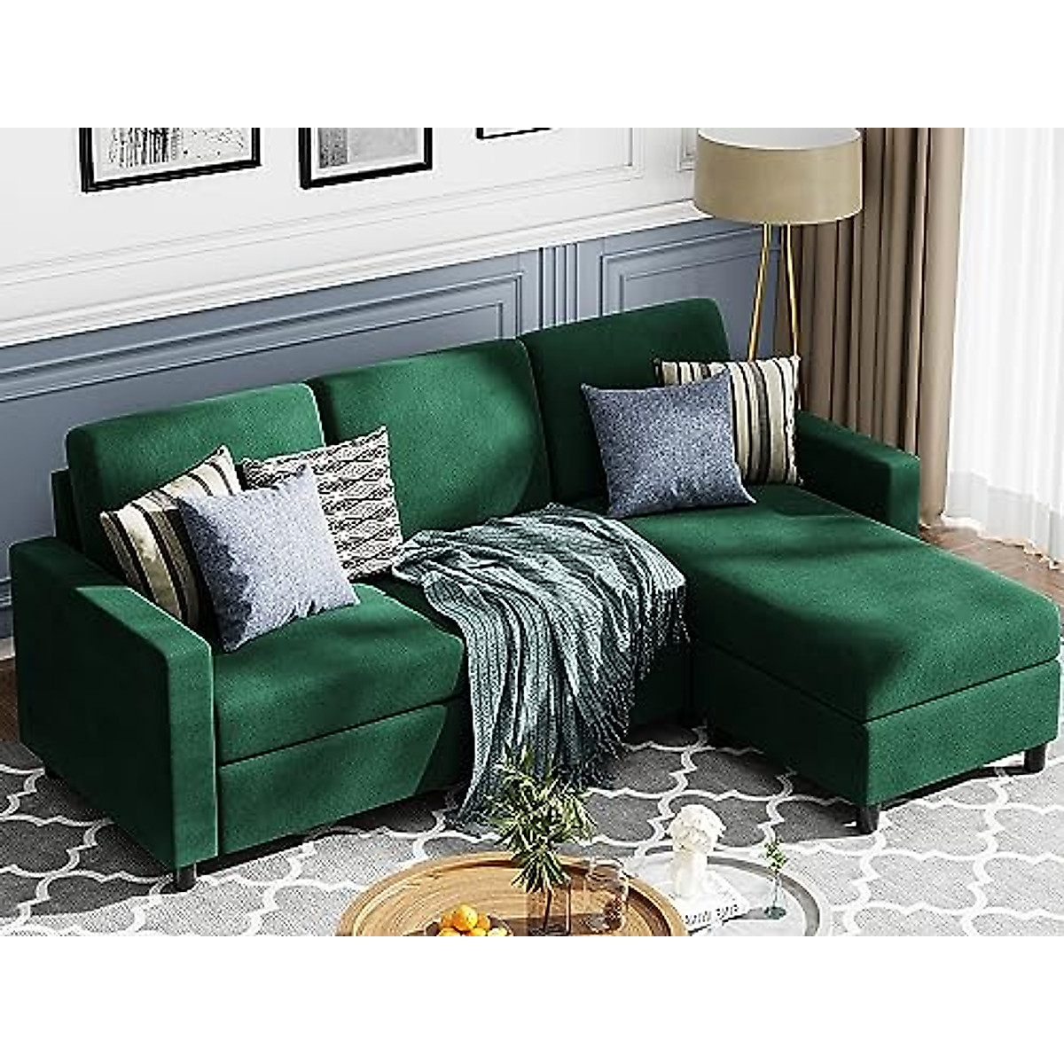 JAMFLY 79" Convertible Sectional Sofa Couch, L Shaped Couches for Living Room Clearance Set, Small Sectional Sofa with Chaise Modern Linen Fabric (Green)