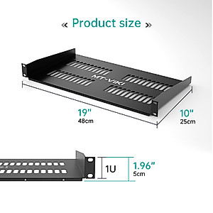 MT-VIKI 2-Pc 19 inch Rack Shelf, 1U Server Rack Shelf 10" Deep, Universal Vented Rack Mount Cantilever Tray for Rack & Cabinet (2-Packs)