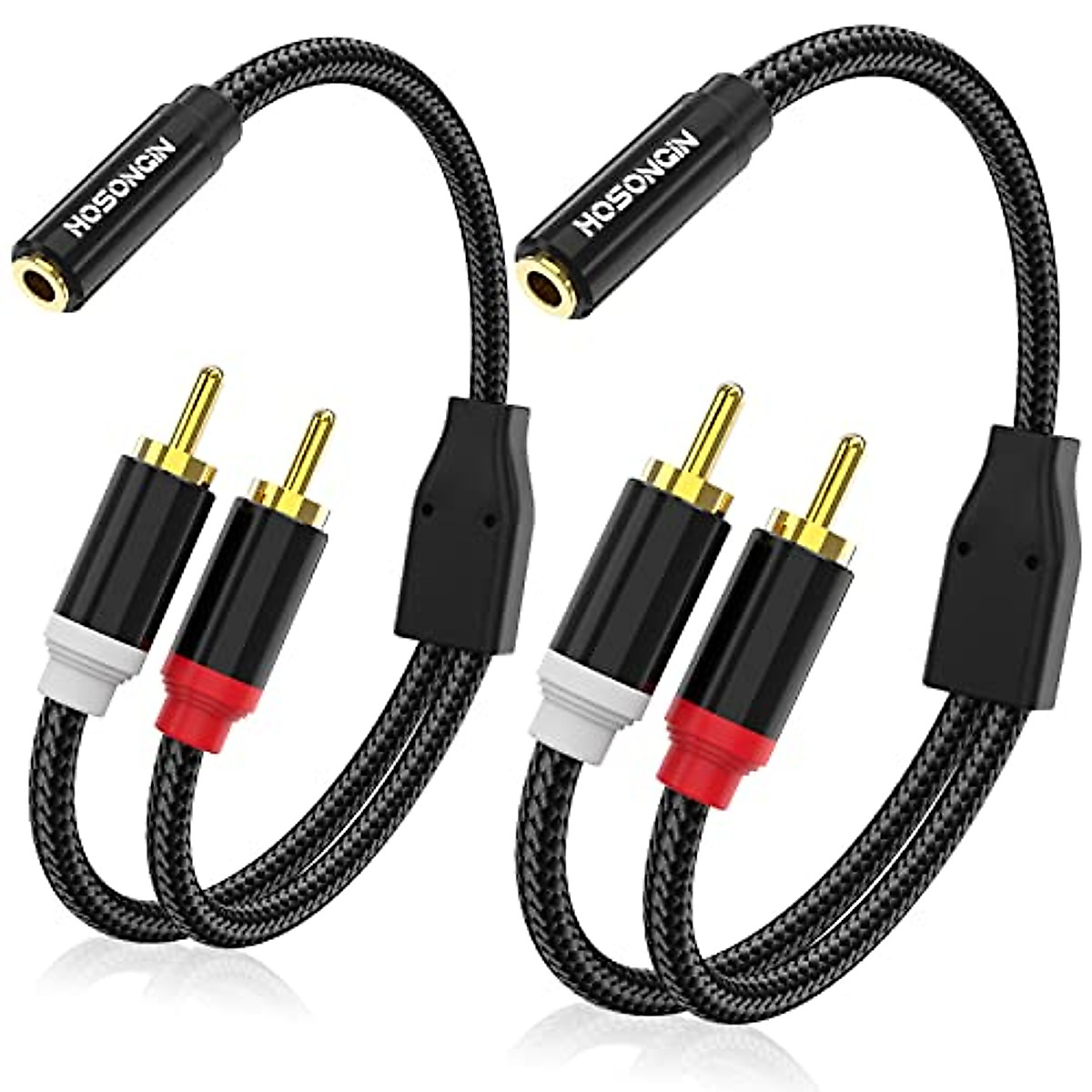 HOSONGIN 3.5mm (1/8 inch) to RCA Adapter Stereo Audio Cable 2 Pack - Short 3.5mm TRS Female Jack to 2 RCA Male Plug Audio Cable - 12 inch Length