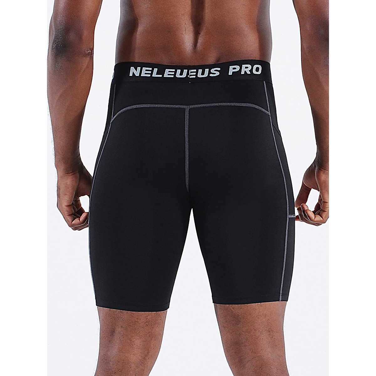 NELEUS Men's Compression Shorts 3 Pack Dry Fit Running Shorts,6081,Black/Black/Black,L
