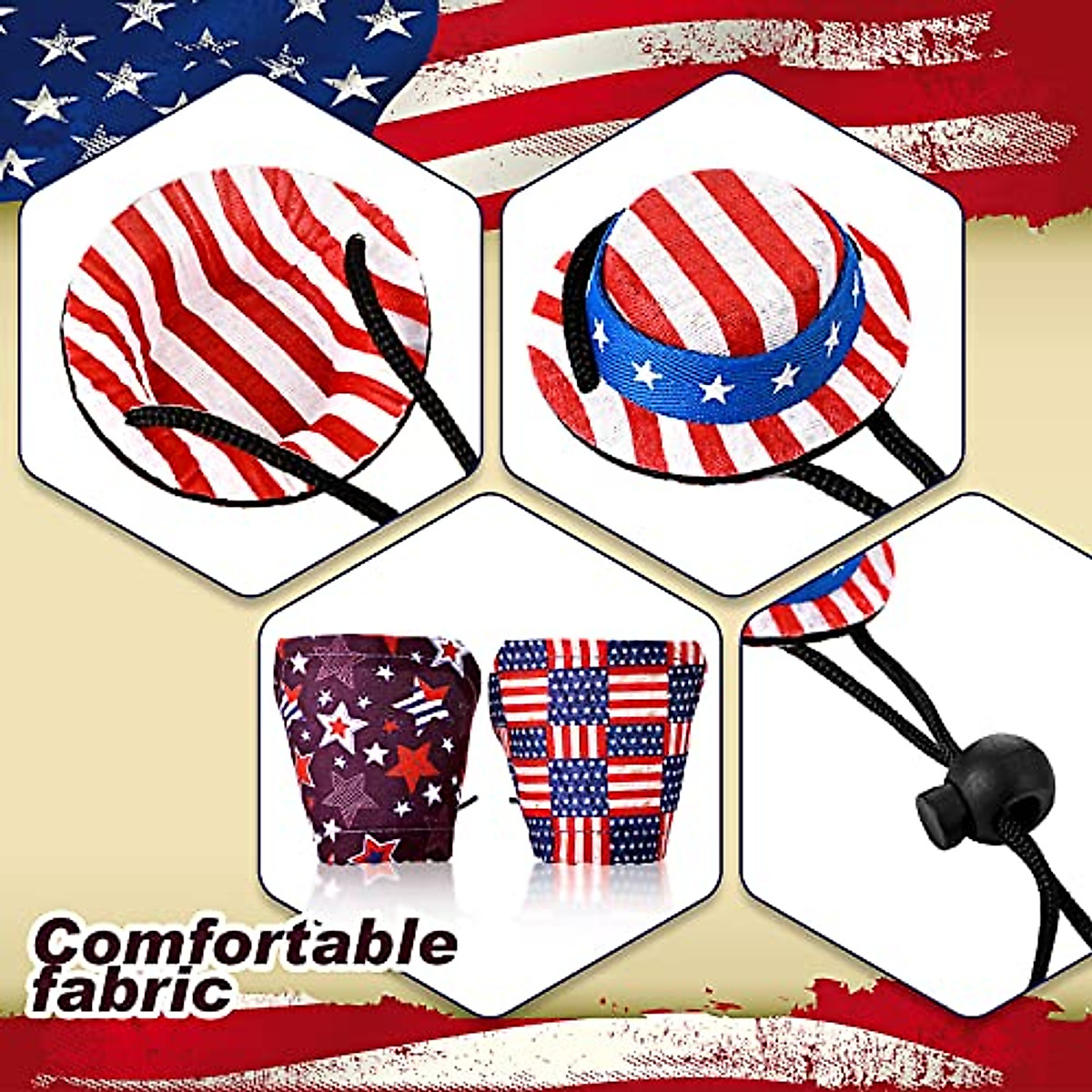 4 Pcs 4th of July Bearded Dragon Hats Lizard Bandanas Lizard Bowler Hat and Scarf, Independence Day Guinea Pig Clothes Independence Day Bearded Dragon Clothes Accessories for Reptile Lizard Gecko