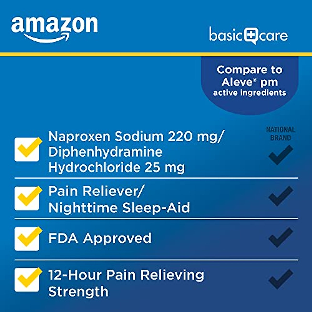 Amazon Basic Care Naproxen Sodium Pm, Naproxen Sodium and Diphenhydramine Hydrochloride Tablets, 220 Mg/25 Mg, 160 Count