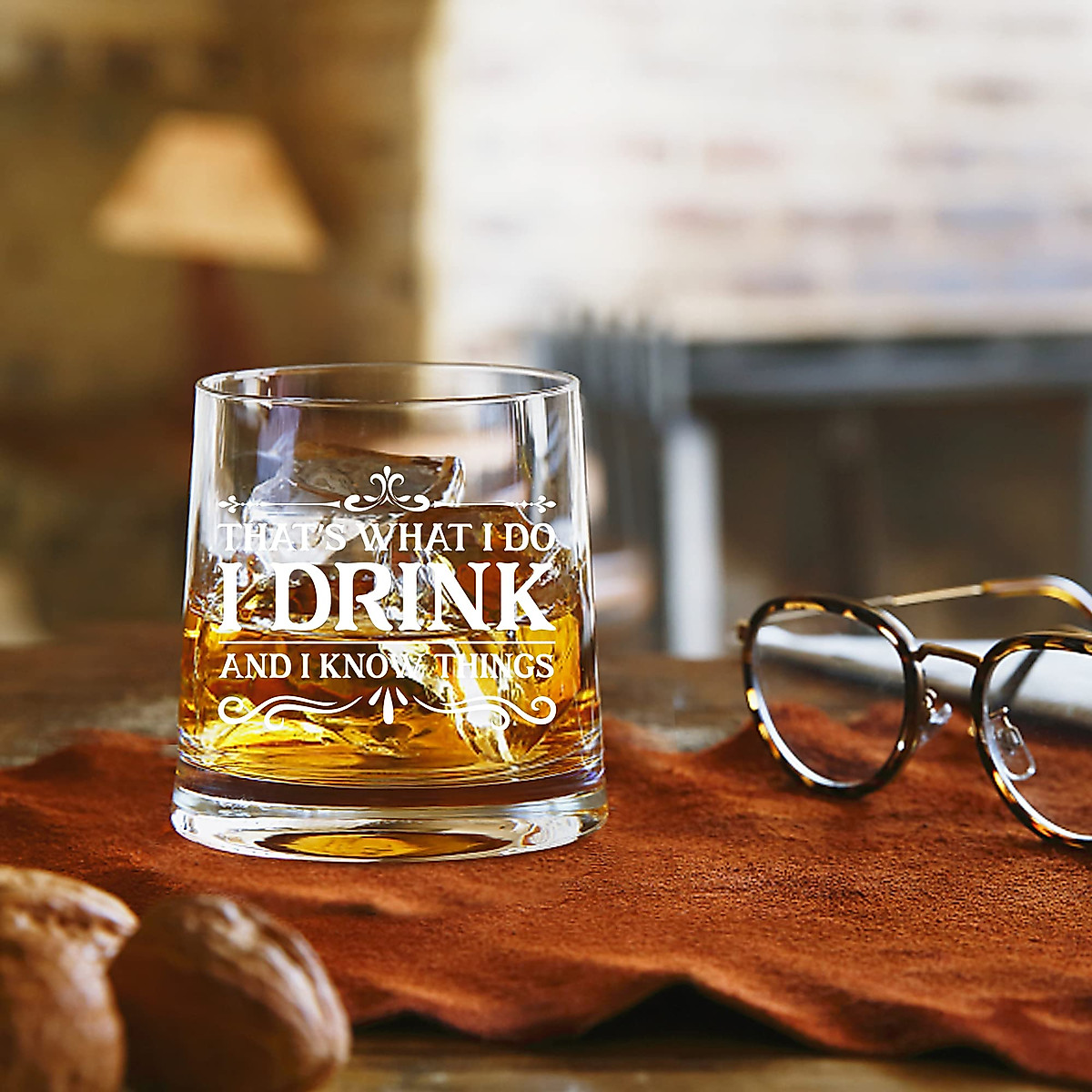 I Drink and I Know Things Funny Whiskey Glasses Gifts for Men or Women - Unique Festival, Birthday Gifts for Friends, Mom, Dad, Coworkers, Congratulations Birthday BFF Gifts for Friend, 9 oz