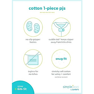 Simple Joys by Carter's Girls' 3-Pack Snug Fit Footed Cotton Pajamas, Navy Space/White Dinosaur/Yellow Dots, 12 Months