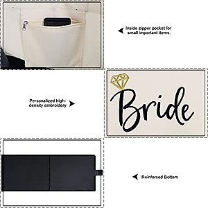 BeeGreen Bride Bag Gift with Pocket Embroidery 13oz Canvas Bridesmaid Gifts Congratulations Gifts for Women Cool Bridal Shower Gift for Honeymoon Wedding Engagement Bachelorette