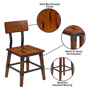 Flash Furniture Jackson 4 Pack Rustic Antique Walnut Industrial Wood Dining Chair
