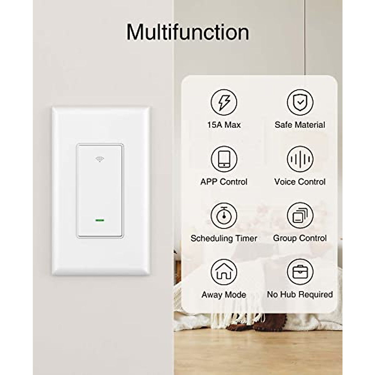 OHMAX Smart Switch, Single Pole, 2.4Ghz WiFi Smart Light Switch for Lights Works with Alexa and Google Home, Neutral Wire Required, Remote and Voice Control, UL Certified (4 Pack)