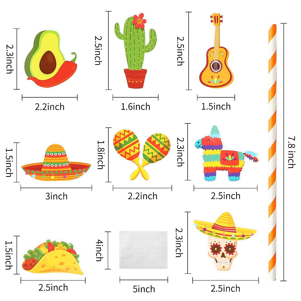 WATINC 80pcs Fiesta Paper Straws, Rainbow Color Striped Drinking Straws for Mexican Theme Party Decoration, Cinco De Mayo Fiesta Party Supplies, Paper Straws Decor for Summer Tropical Birthday Party