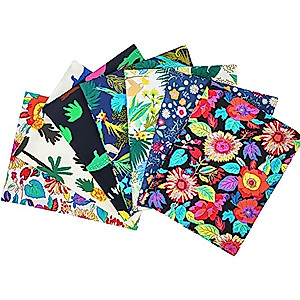 7pcs 19.68” x 19.68” (50cm x 50cm), 100% Cotton Fabric Bundle Squares for Quilting Sewing DIY Craft Patchwork, No Repeat Dark Flower Pattern.