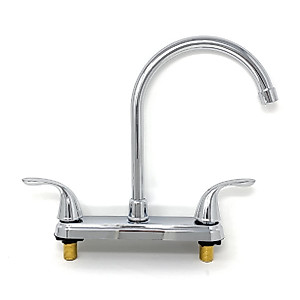 Chromed Surface 8" Two-Handle Tall Stainless Steel Spout Kitchen Faucet [925LF8] ADA, 8-Inch Center Hole Metal Body HI Rise Spout NO Lead