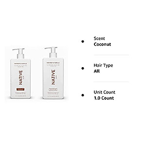 Native Shampoo and Conditioner Set | Sulfate Free, Paraben Free, Dye Free, with Naturally Derived Clean Ingredients| 16.5 oz (Coconut & Vanilla, Moisturizing), 2, 1.3 ounces
