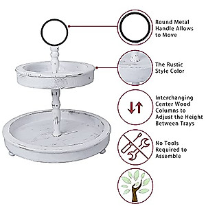 Rorain Tiered Tray 2 Tier Farmhouse Serving Tray 13" X 13" Distressed White Wooden Decorative Tray for Cake, Fruit, Cookie, Food and Party Display