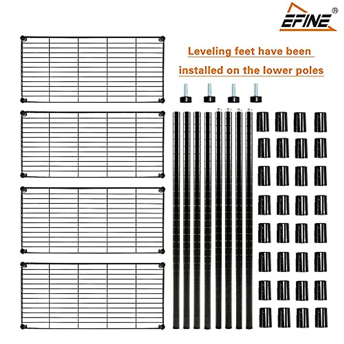 EFINE 2-Pack 4-Shelf Shelving Unit, Adjustable, Heavy Duty Carbon Steel Wire Shelves, 150lbs Loading Capacity Per Shelf, Shelving Units and Storage for Kitchen and Garage (30Wx14Dx47H)Black,S200-4X2