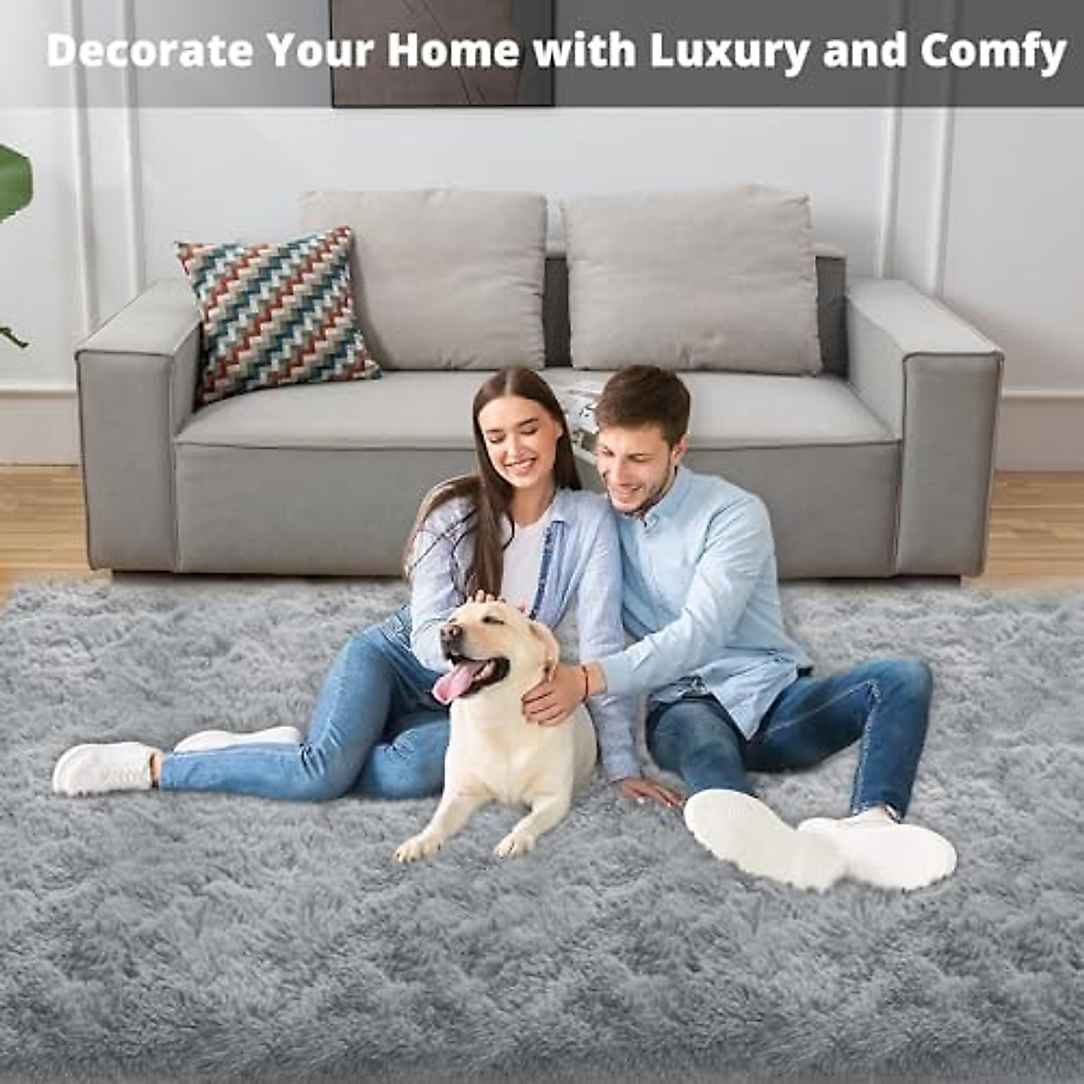 ROCYJULIN Rug, 8x10, Light Grey, High Pile, Area Rug for Living Room, Bedroom, Dorm Room, Playroom, Kids Room