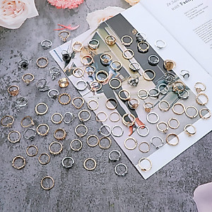 JOERICA 92Pcs Knuckle Rings Set for Women Vintage Boho Aesthetic Rings Pack Stackable Midi Joint Finger Rings Gold and Silver Tone Rings for Women Set