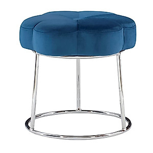 Linon Siena Silver Base Upholstered Flower Shaped Vanity Stool in Navy Velvet