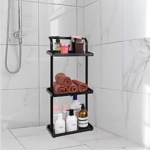 Xiarnotogi Standing Shower Caddy Corner, 3 Tier Bathroom Organizer Shelf with Handle, Storage Shelf, Stand Up Metal Basket Rack for Inside Bathroom, Kitchen, Laundry Room (Matte Black)